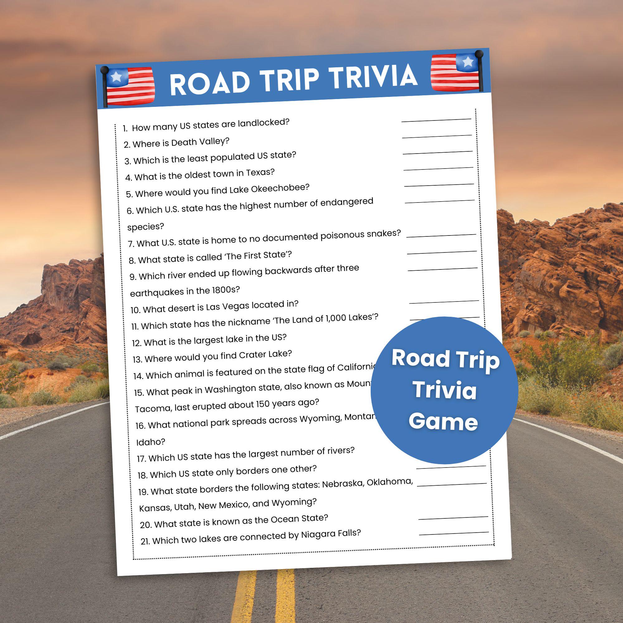 Road Trip Trivia Game, Road Trip Printable Game for Adults, Road Trip ...