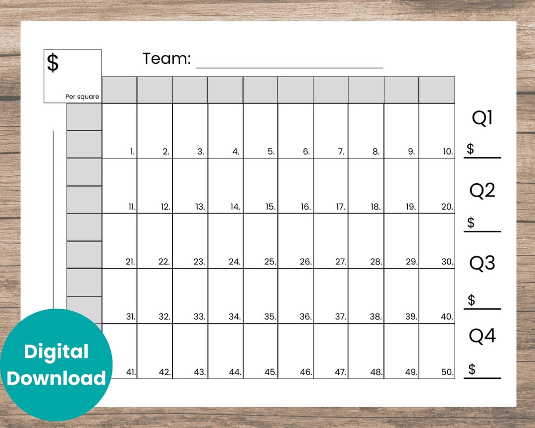 50 Squares Game Blank Template for Fundraisers Sports Games - Etsy