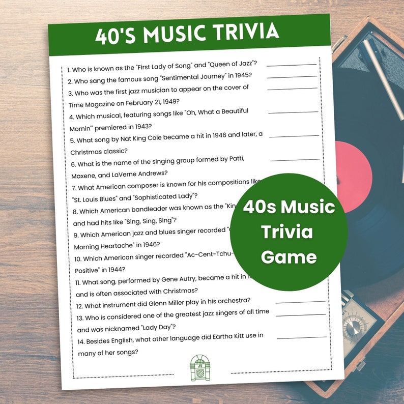 40s Music Trivia Game, 40s Theme Party Game, 1940s Trivia, Decades ...