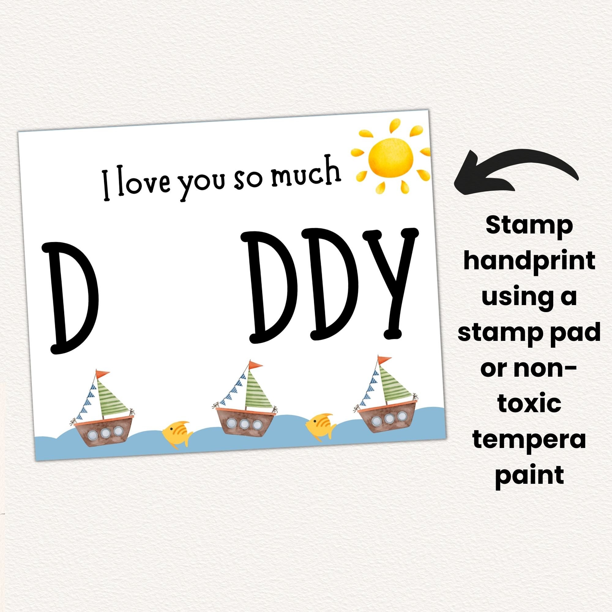 I Love You Daddy Handprint Art With Sailboat, Fathers Day Handprint ...