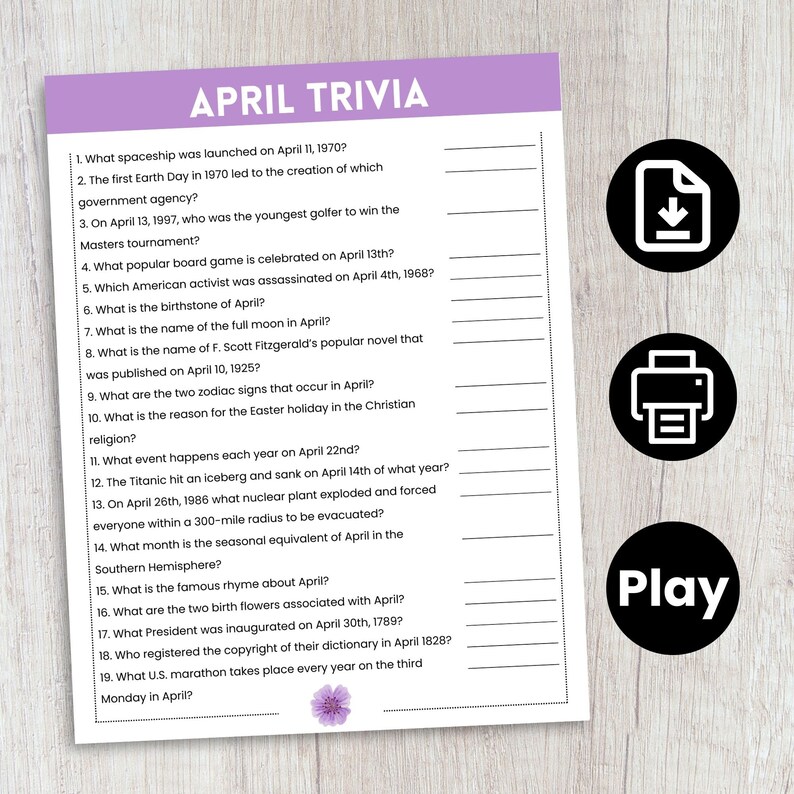 April Trivia Game, Spring Trivia Game, Easter Trivia, April Games ...