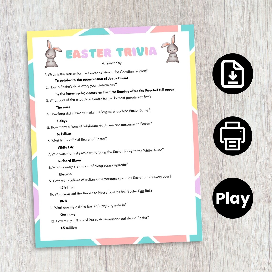 Easter Trivia Game, Easter Activity for Kids and Adults, Printable ...