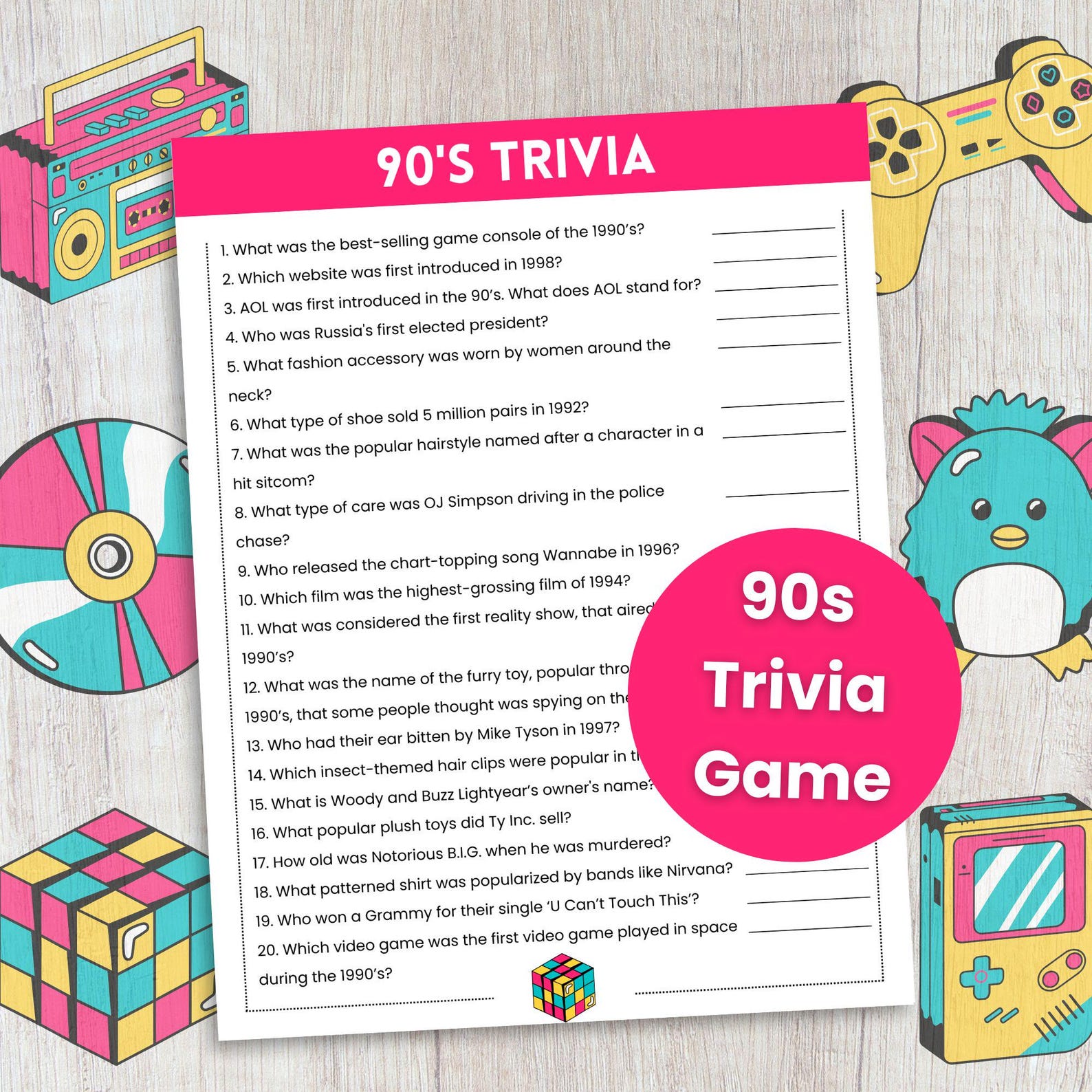 90s Trivia Game, 90s Theme Party Game, 90s Nostalgia, High School ...