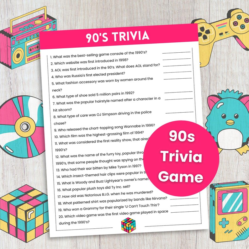 90s Trivia Game, 90s Theme Party Game, 90s Nostalgia, High School ...