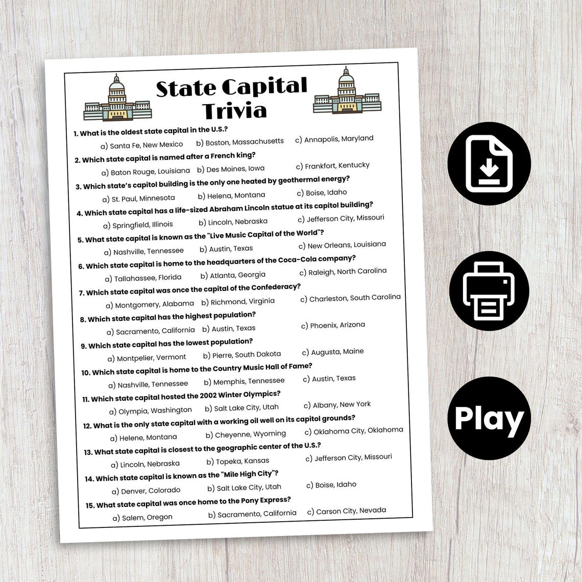 State Capital Trivia Game, USA Trivia, Patriotic Games, Us History ...