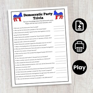 Democratic Party Trivia Game, 2024 Election Game, Election Party Game ...