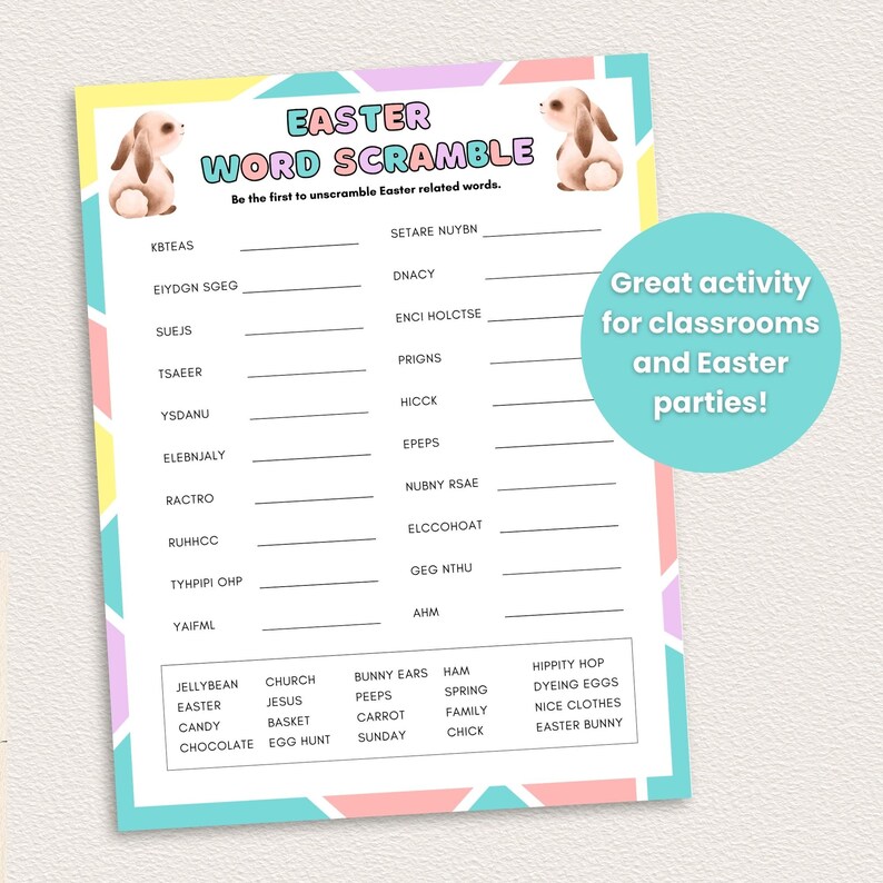 Easter Word Scramble Game, Printable Easter Game, Easter Worksheet ...