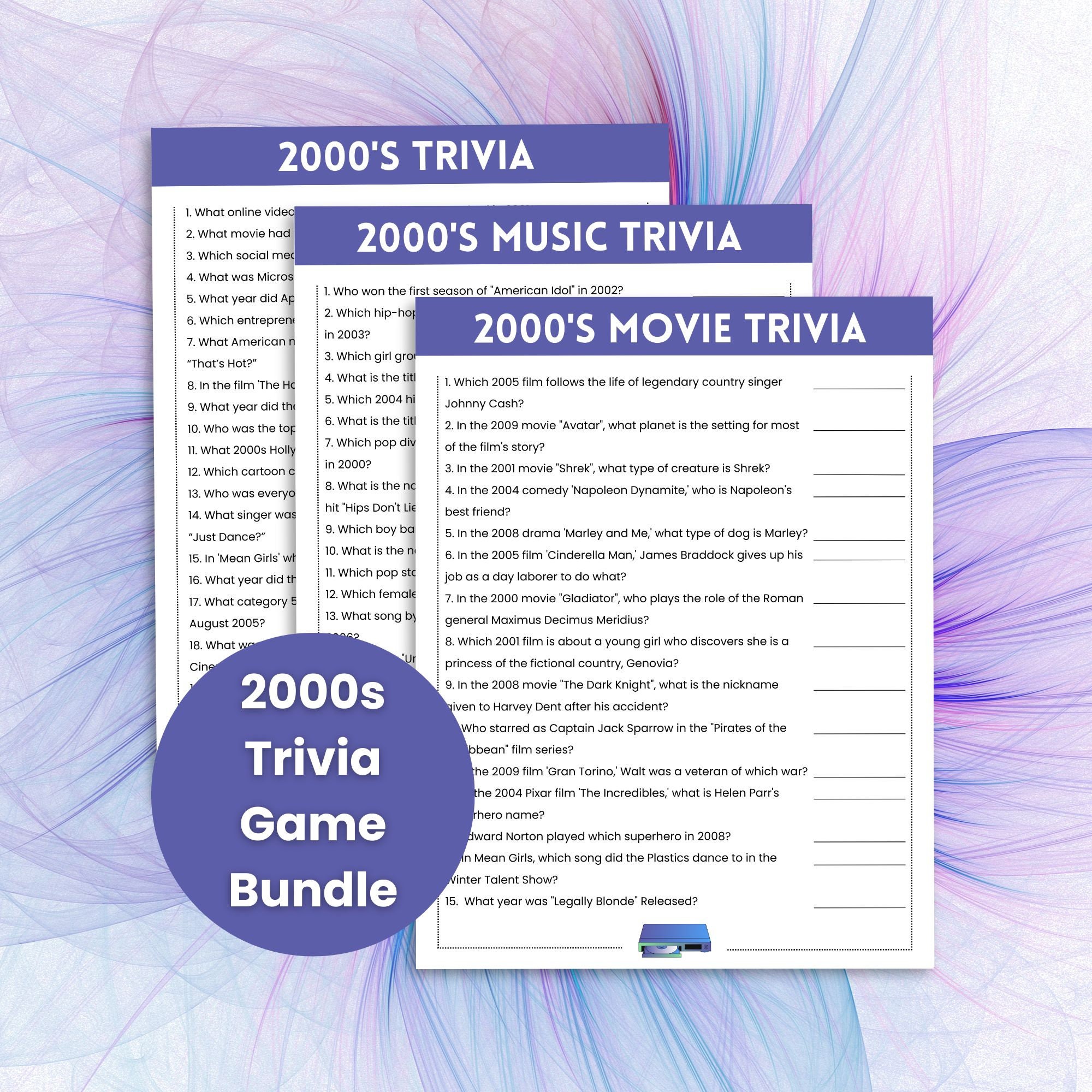 2000s Trivia Game Bundle, 2000s Music Trivia, 2000s Movie Trivia, 2000s ...
