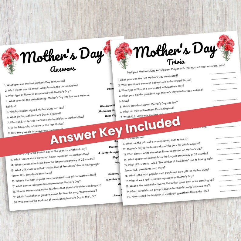 Mothers Day Trivia Game, Mothers Day Games, Seasonal Printable Game ...