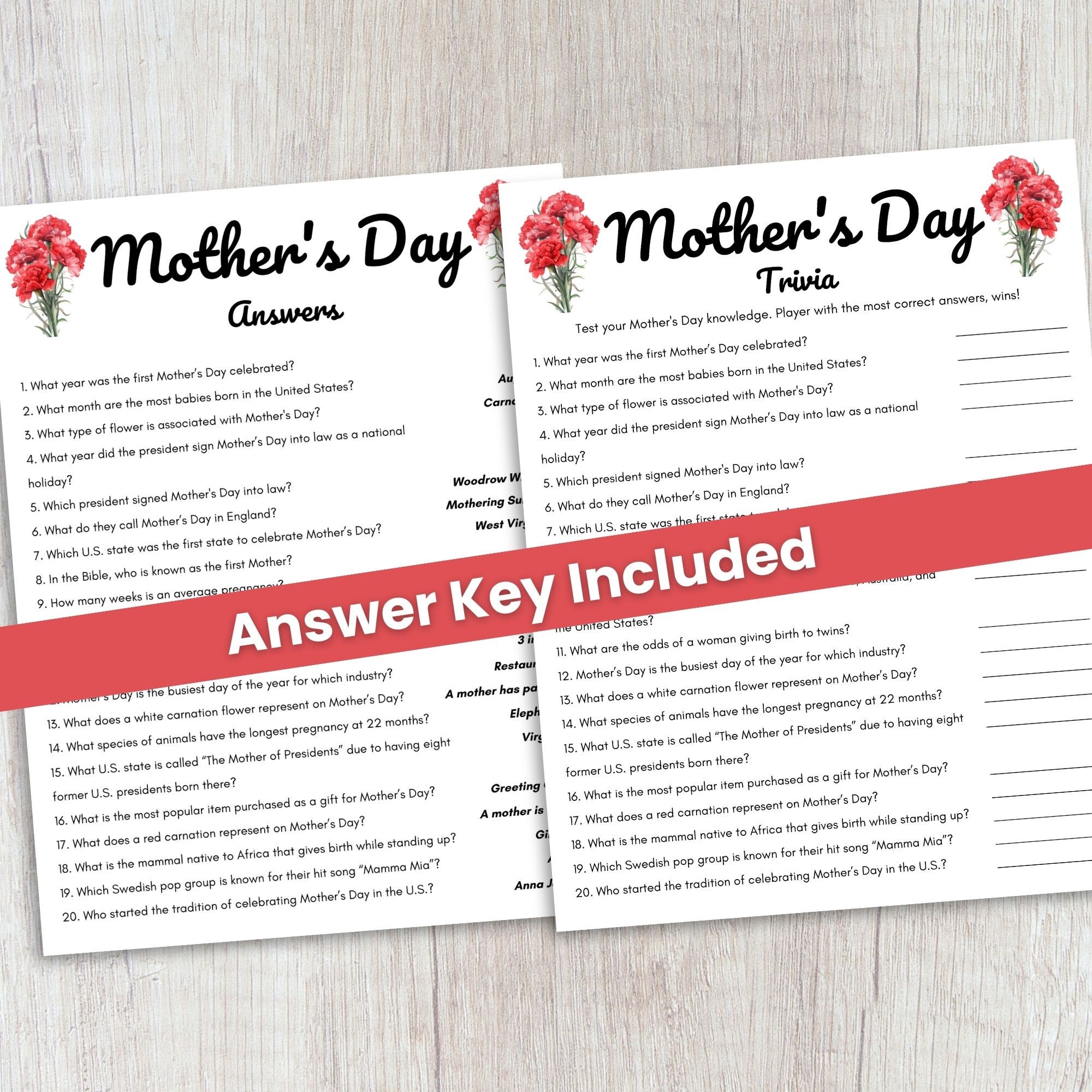 Mothers Day Trivia Game, Mothers Day Games, Seasonal Printable Game ...