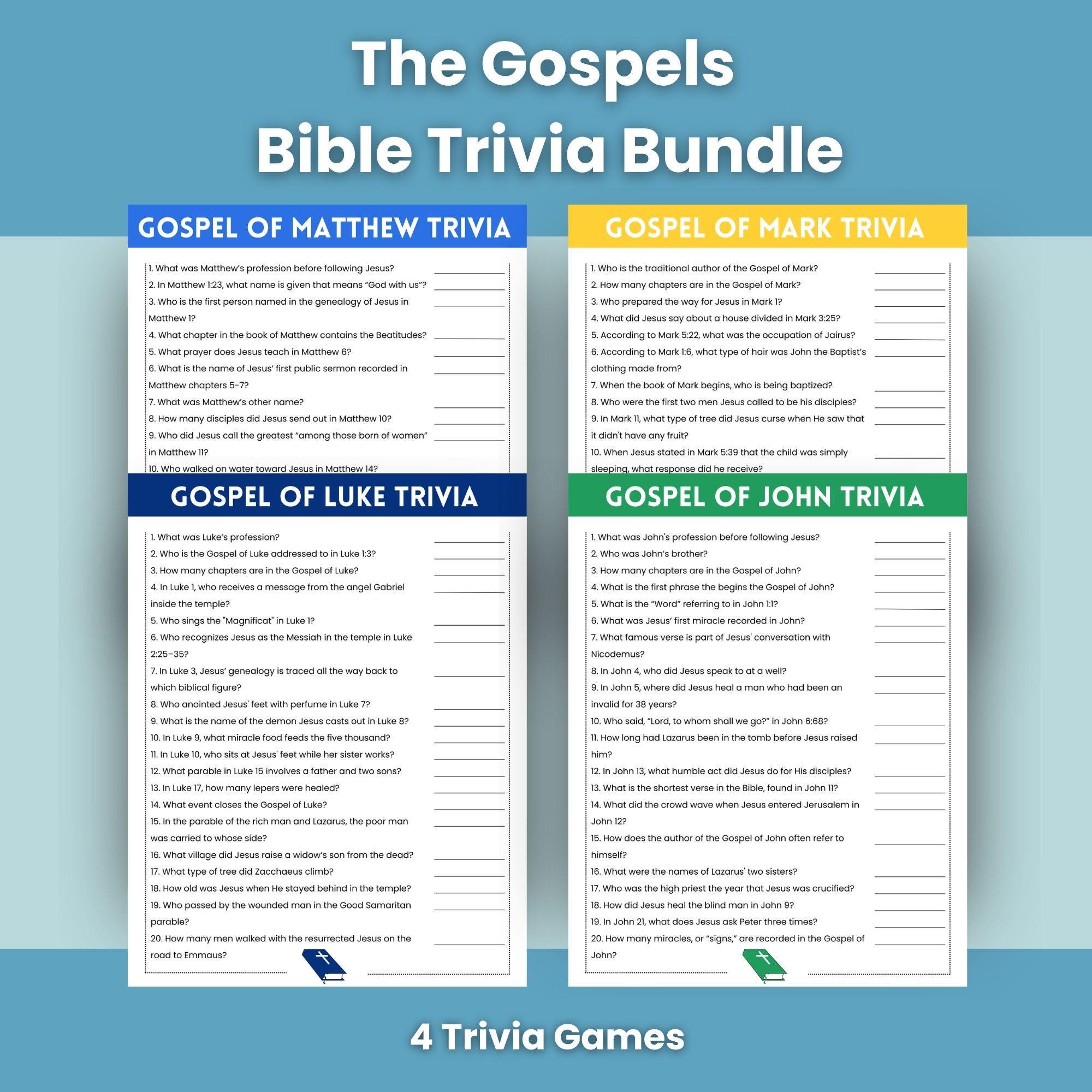 The Gospels Bible Trivia Game Bundle, Church Games, Bible Quiz, Bible ...