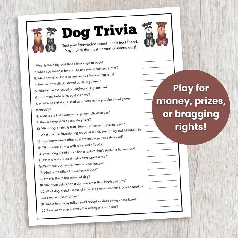 Dog Trivia Game, Dog Party Game, Pet Trivia, Dog Party Activity, Pet ...