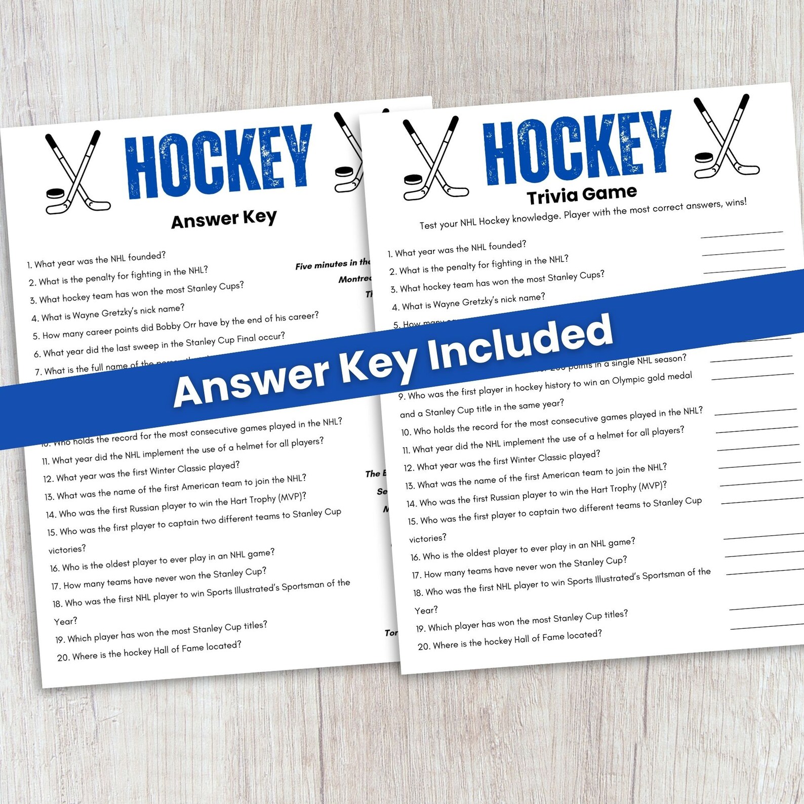 Hockey Trivia Game, Hockey Printable Game, Sports Trivia, Trivia ...