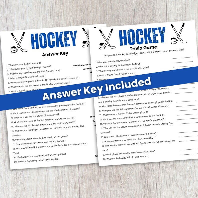Hockey Trivia Game, Hockey Printable Game, Sports Trivia, Trivia ...