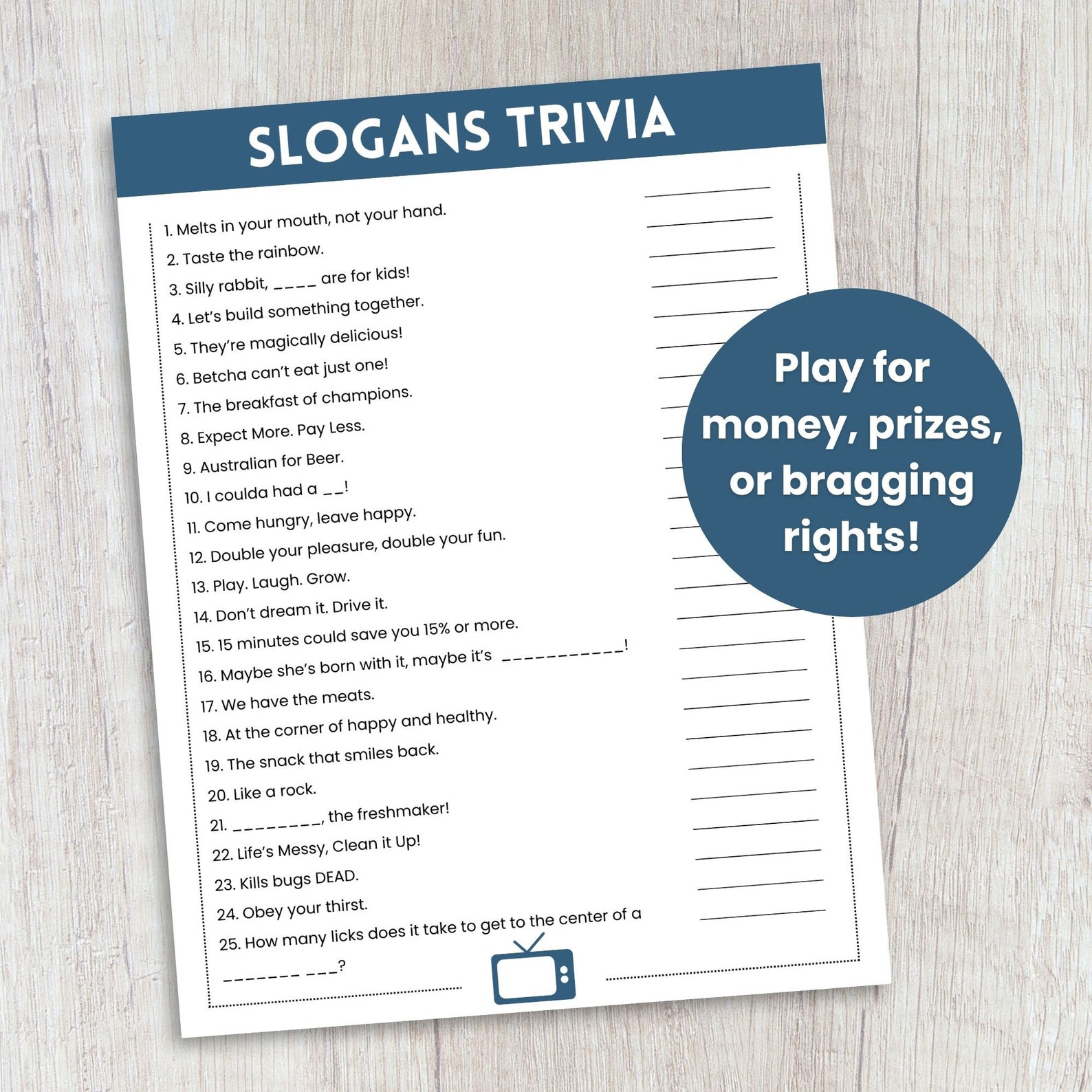 Slogans Trivia Game, TV Commercial Trivia, Trivia Game for Kids and ...