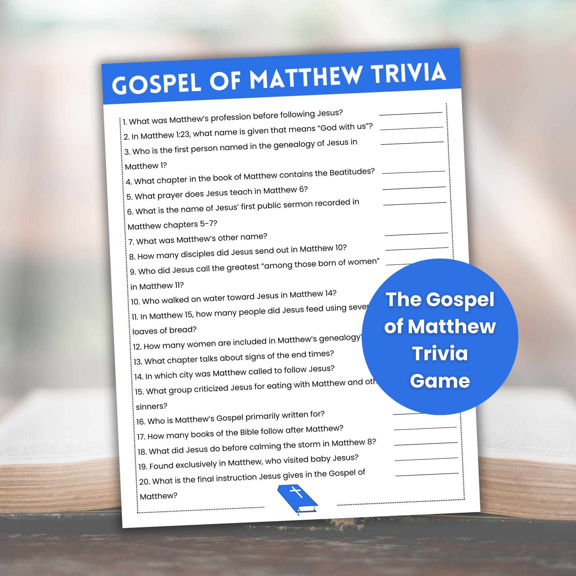 Gospel of Matthew Bible Trivia Game, Church Games, Womens Ministry ...