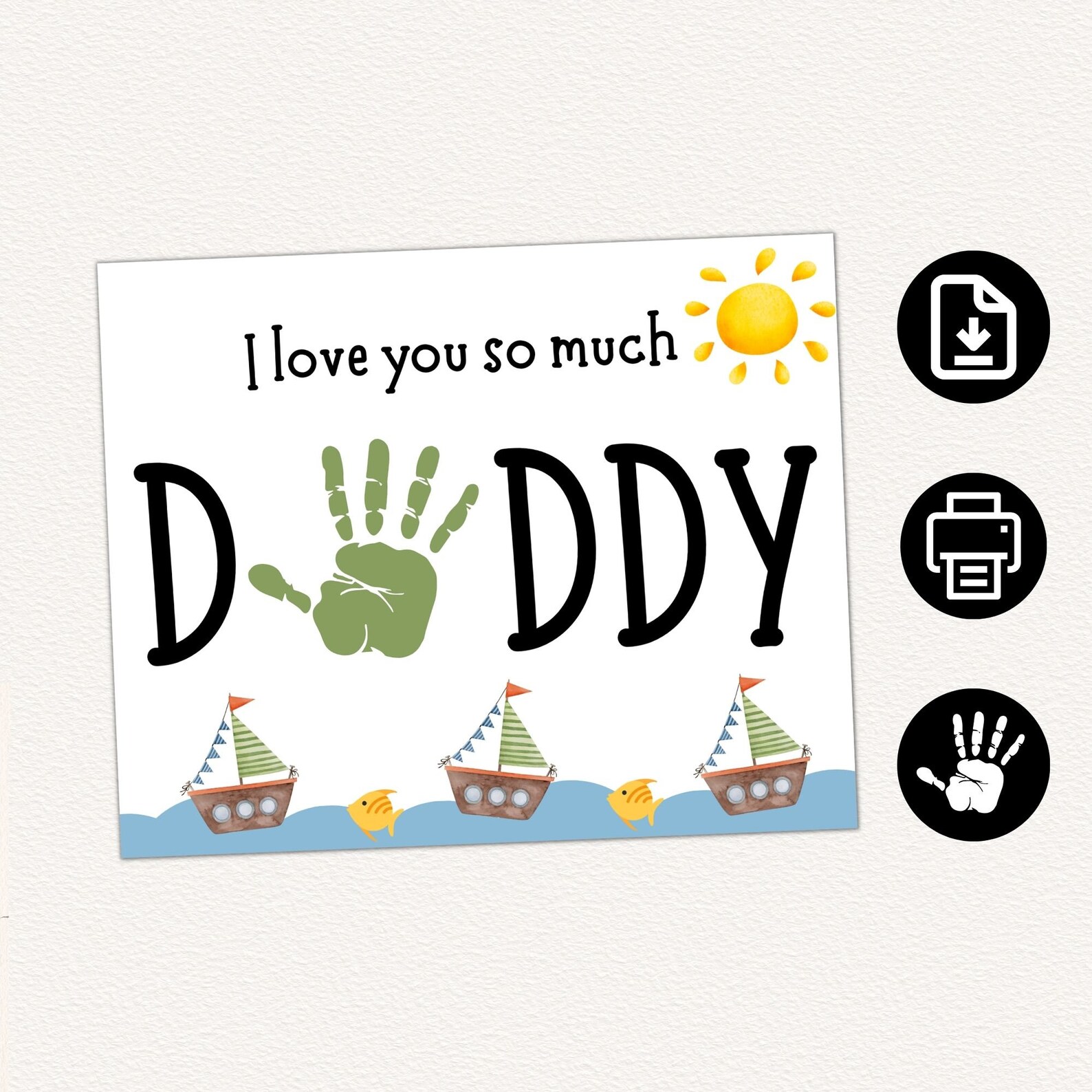 I Love You Daddy Handprint Art With Sailboat, Fathers Day Handprint ...