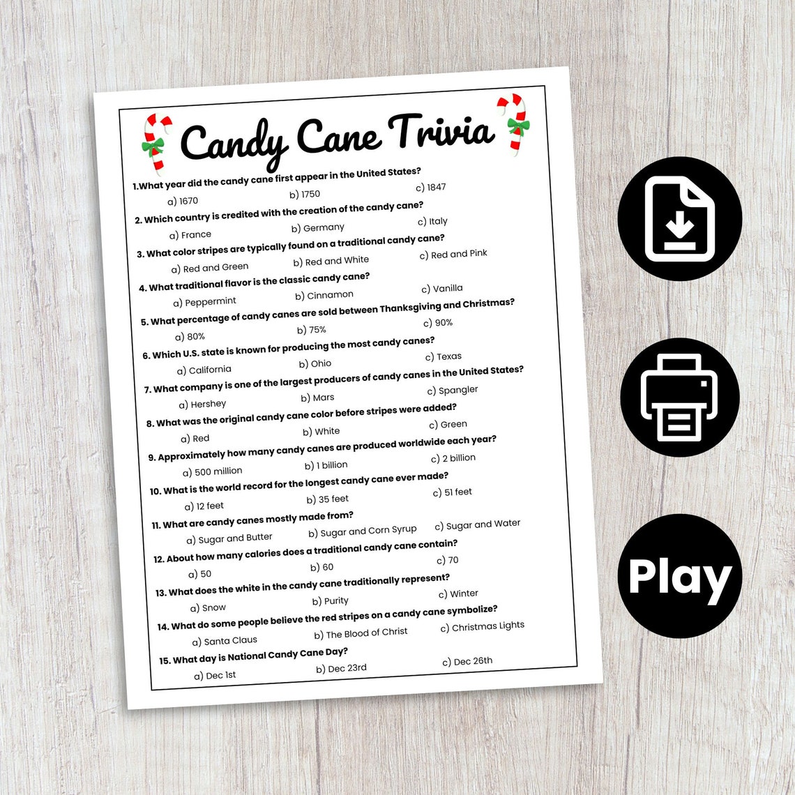Candy Cane Trivia, Candy Cane Games, Christmas Trivia Game, Office ...