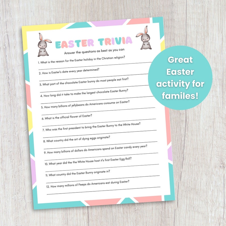 Easter Trivia Game, Easter Activity for Kids and Adults, Printable ...