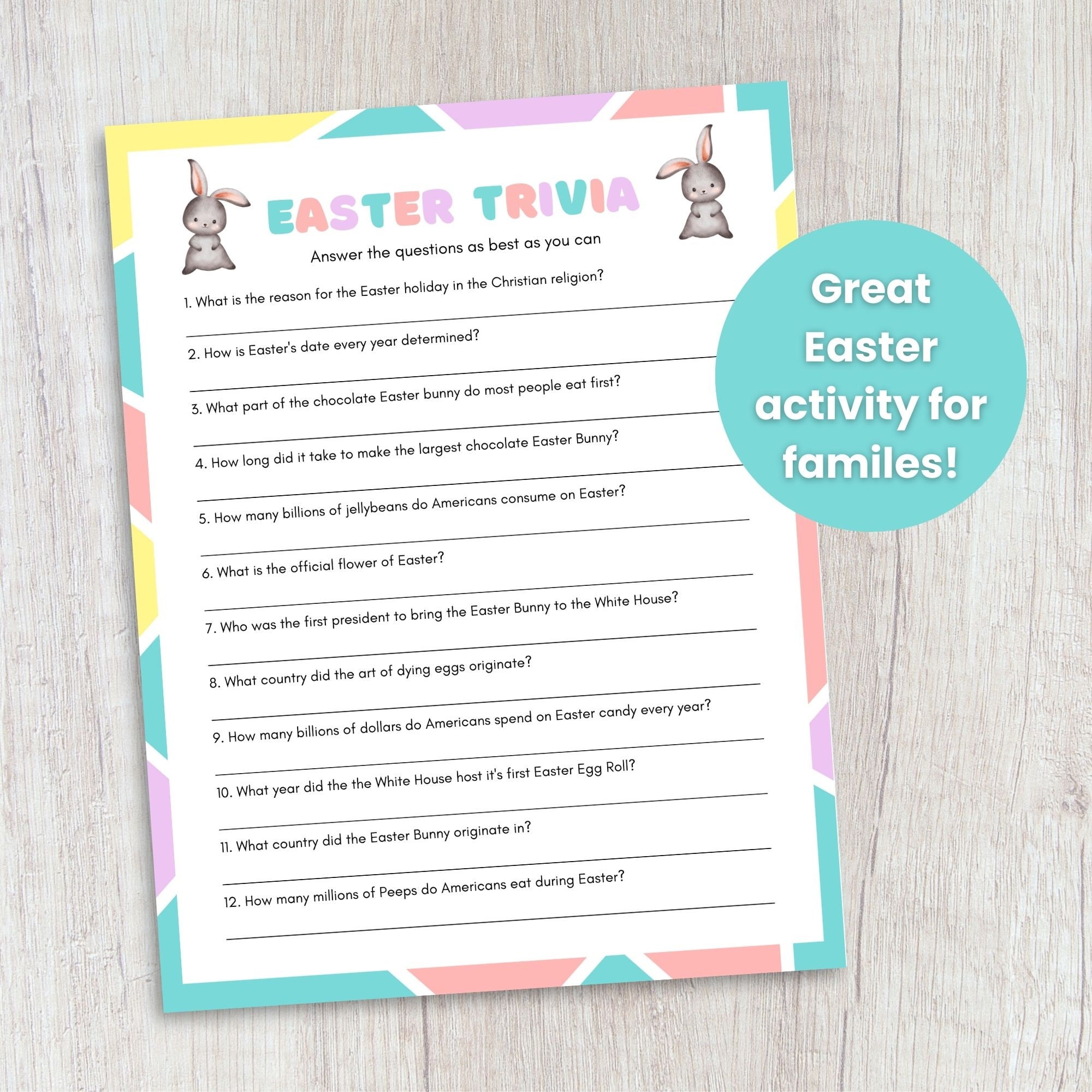 Easter Trivia Game, Easter Activity for Kids and Adults, Printable ...