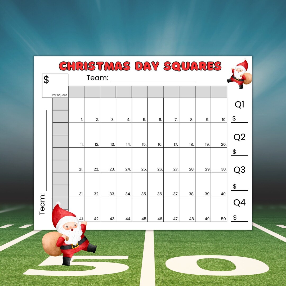 Christmas Day 50 Squares Game, Football Squares Game, Football Betting ...