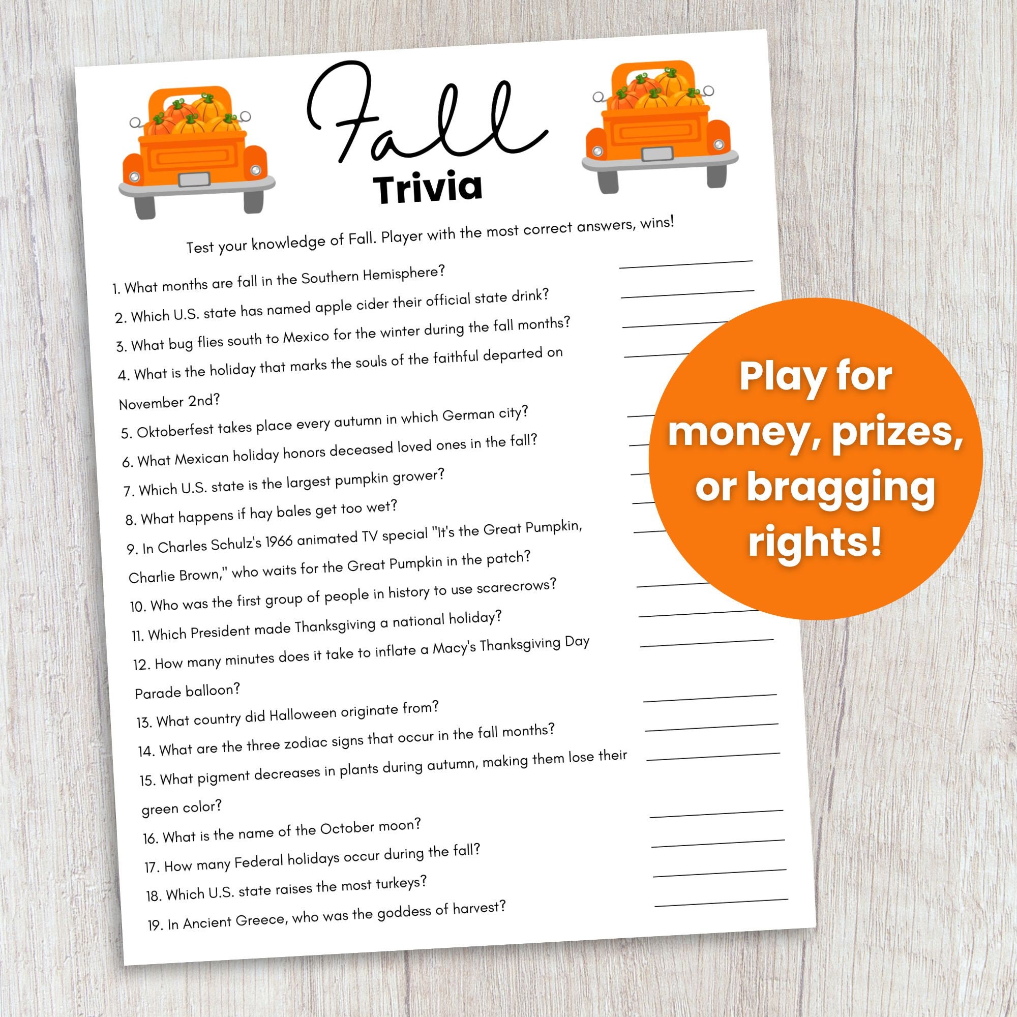 Fall Trivia Game, Holiday Trivia Game, Autumn Trivia Game, Trivia ...