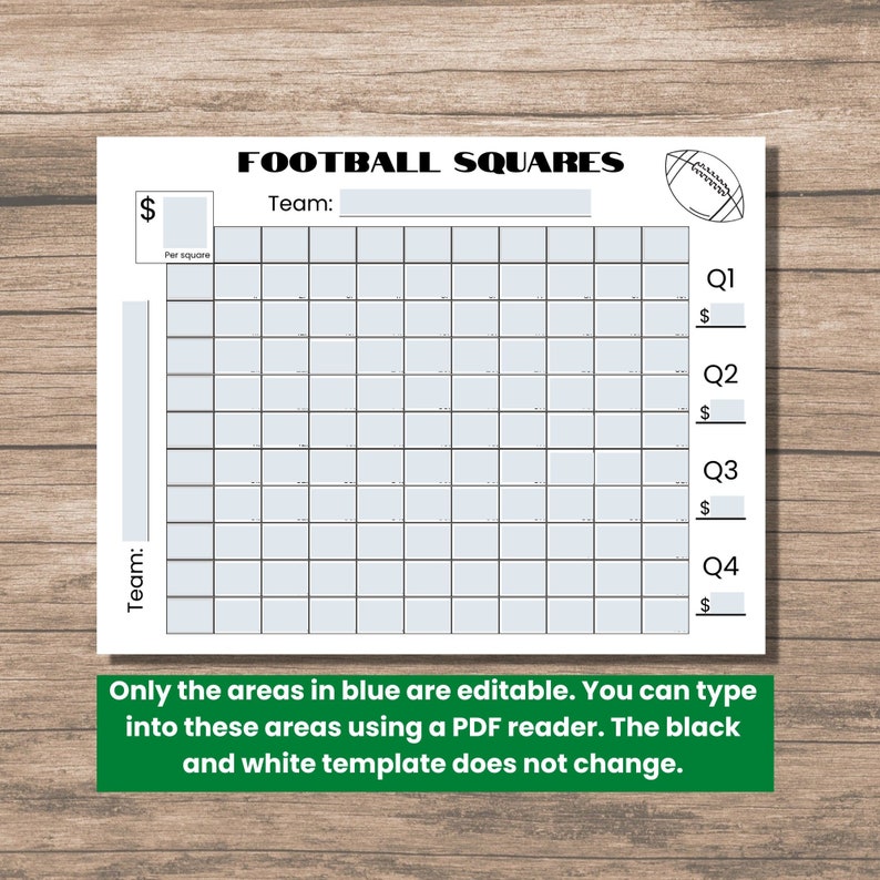 Editable Football Squares Game Printable, Football Fundraiser, Football ...