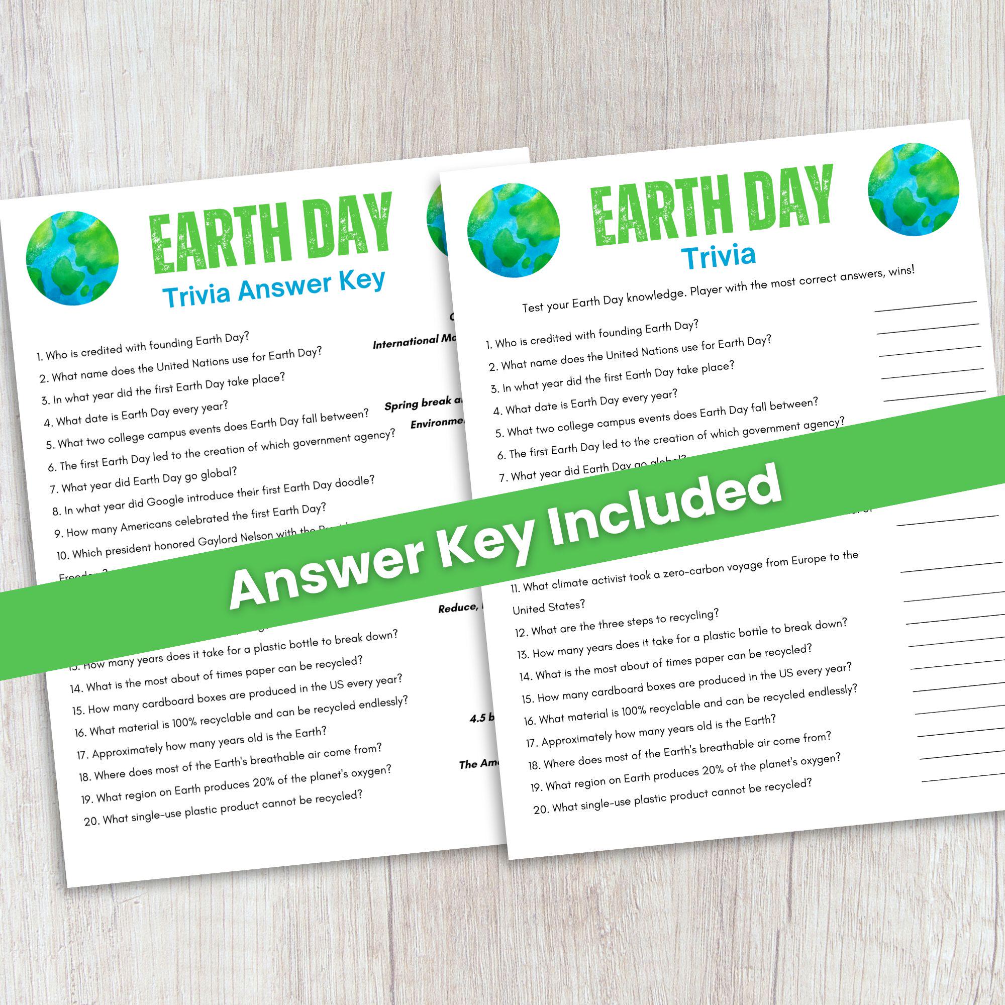 Earth Day Trivia for Teens and Adults, Earth Day Activity, Earth Day ...