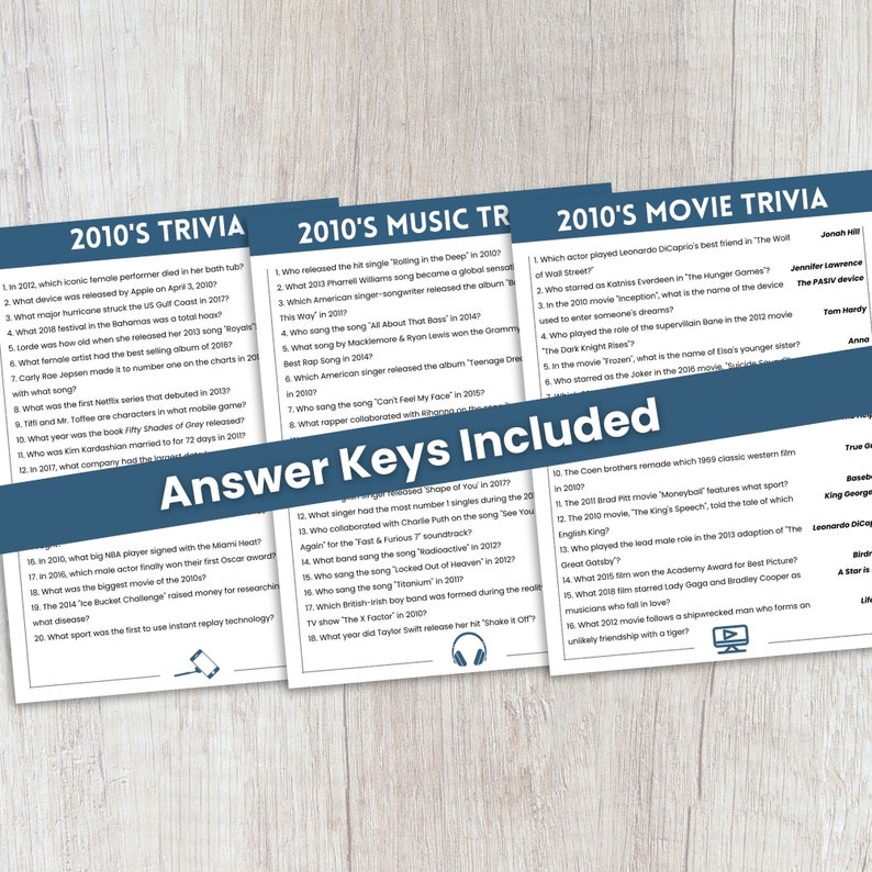 2010s Trivia Game Bundle, 2010s Music Trivia, 2010s Movie Trivia, 2010s ...