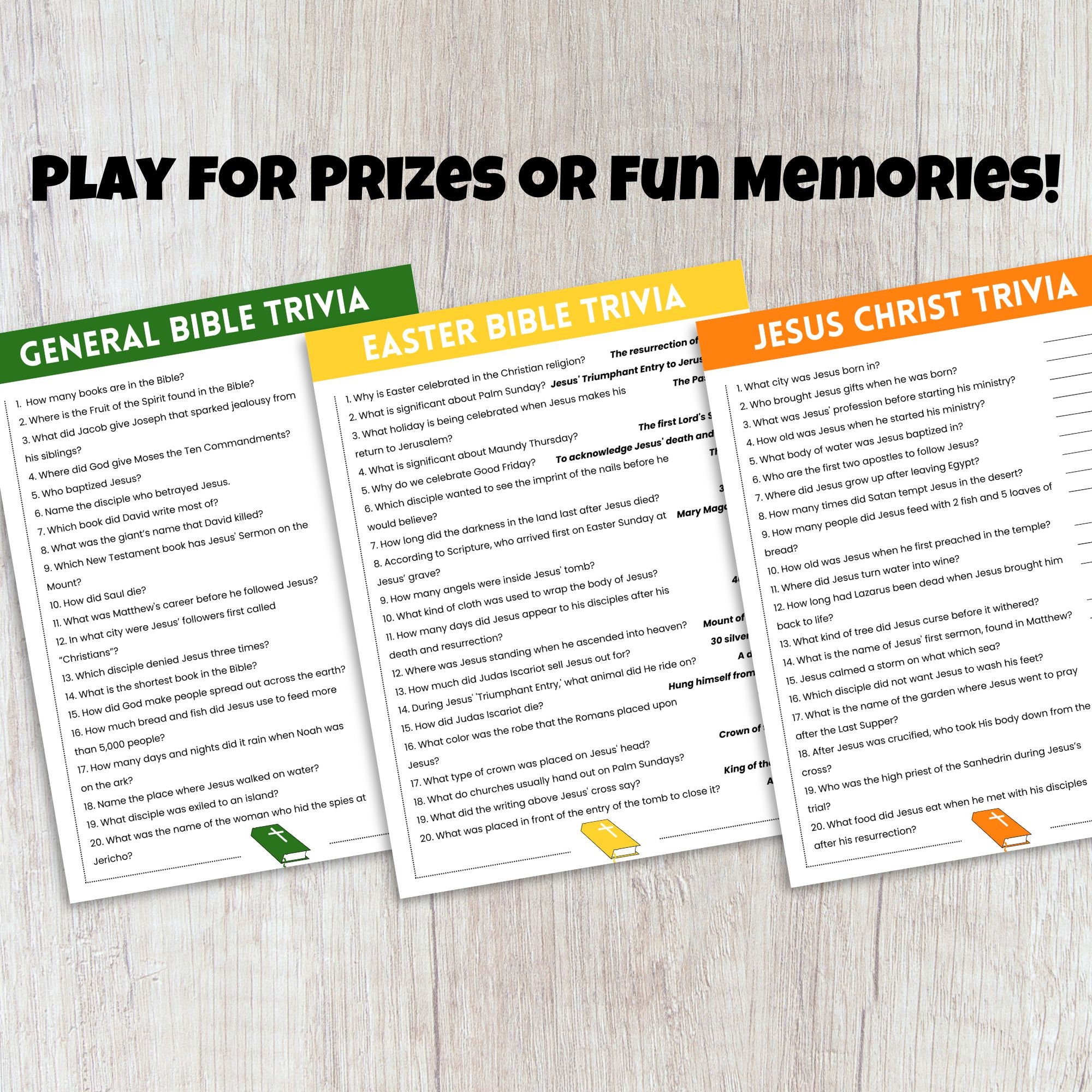 Bible Trivia Games Bundle, New Testament Trivia, Old Testament Trivia ...