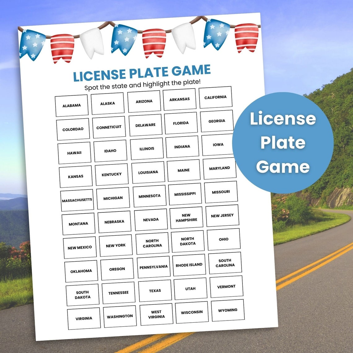 License Plate Game Printable for Road Trips, Road Trip Activity for ...