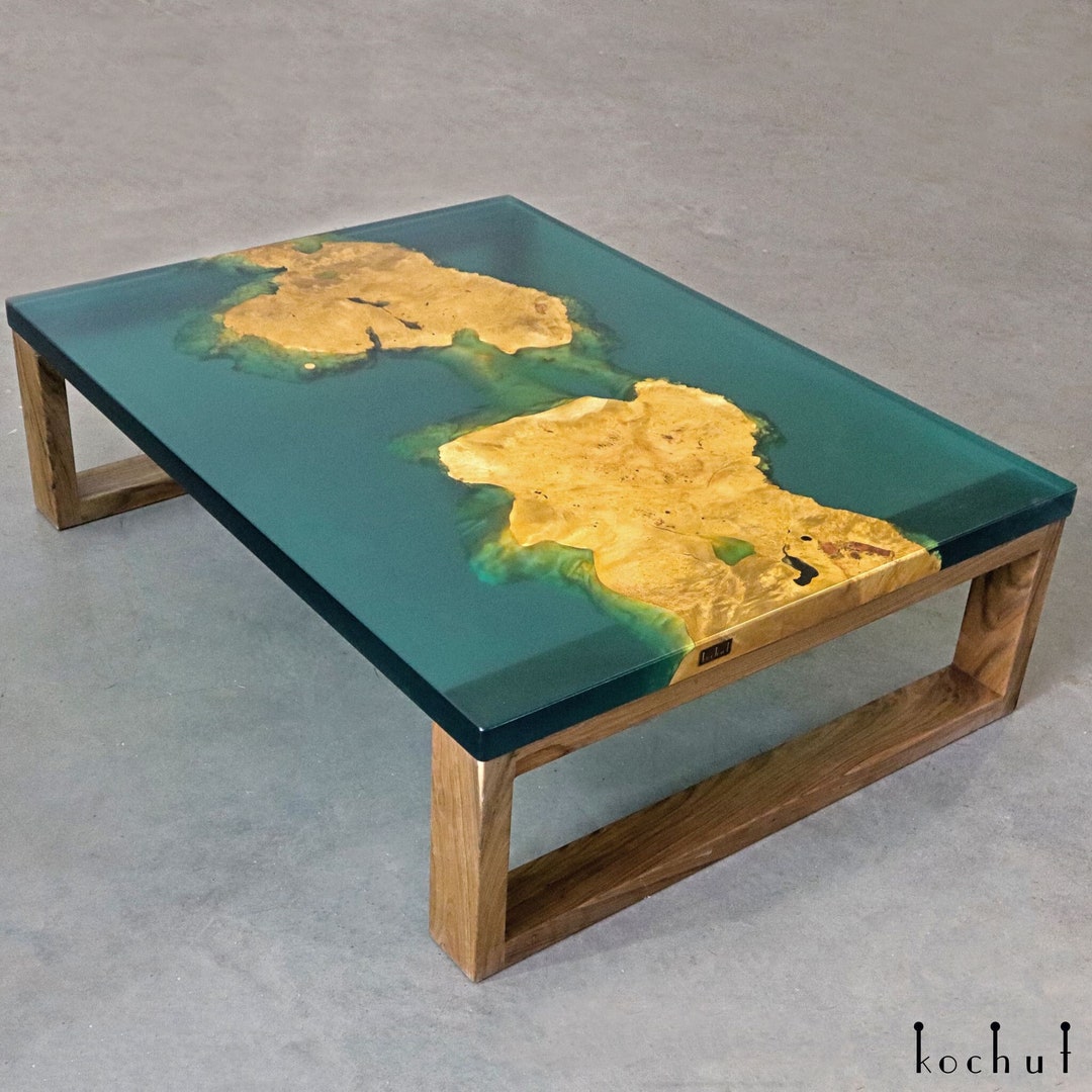 Stylish Turquoise Epoxy Coffee Table for Office, Island in Ocean Design ...