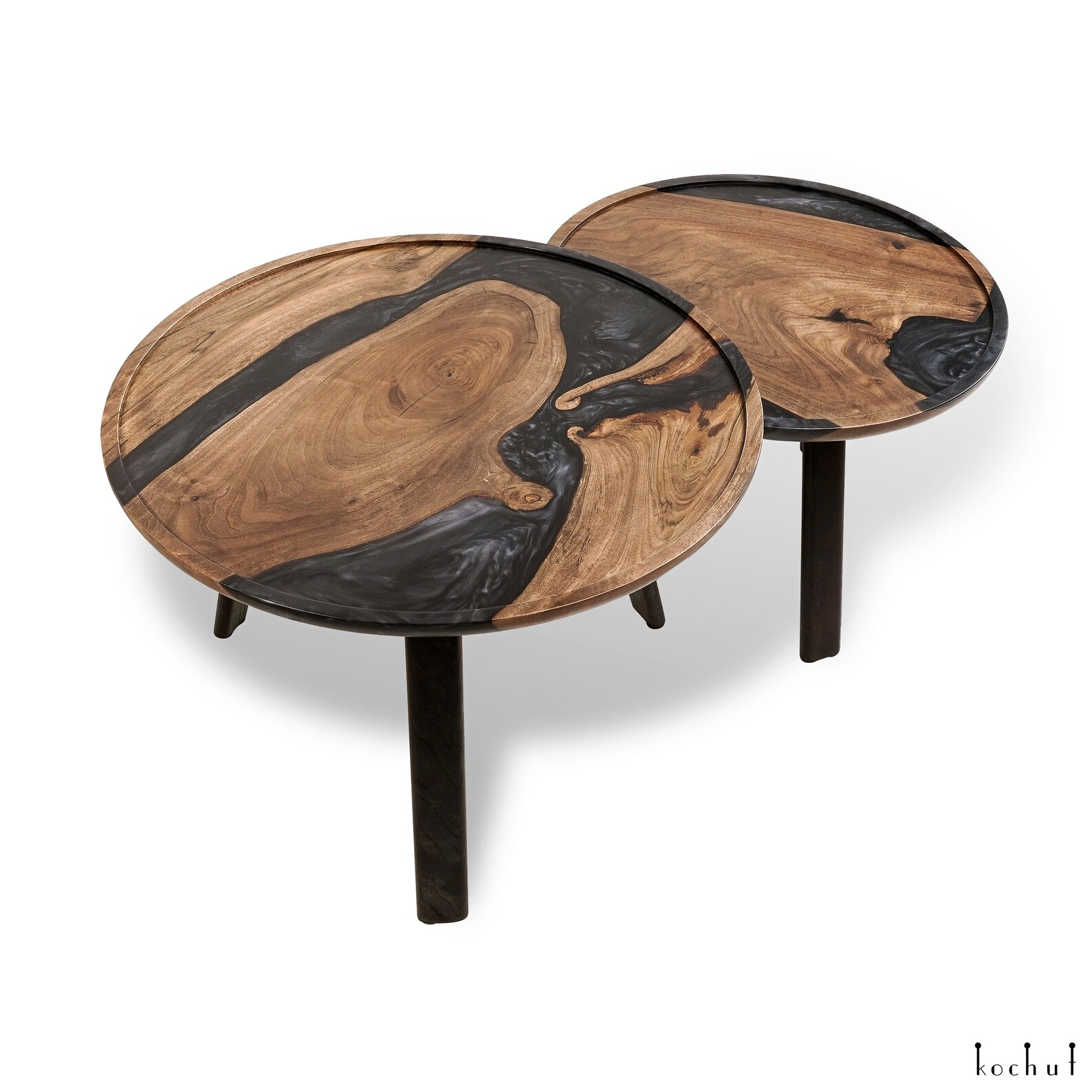 Elegant Resin Nesting Coffee Tables for Living Room, Black Epoxy Rustic ...