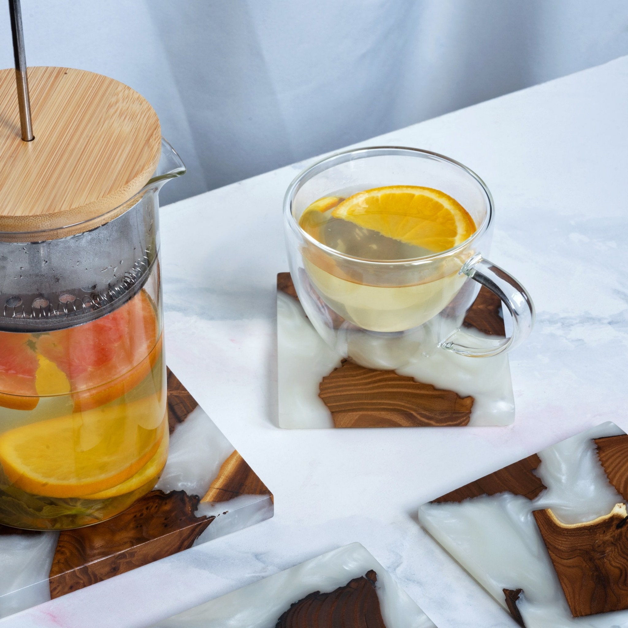 Drink & Barware Gifts, Wooden Coasters Set With Holder, Epoxy Resin ...