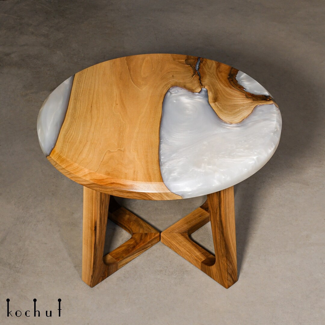 Modern White Resin Coffee Table, Wooden Bedside Table, Handcrafted ...