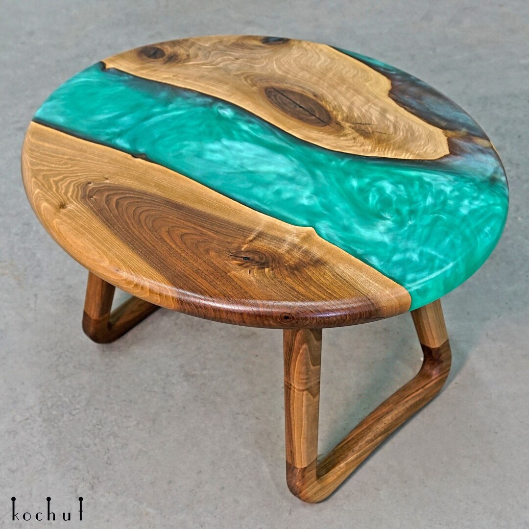 Turquoise Round Epoxy Resin Coffee Table, Ocean River Table, Walnut ...