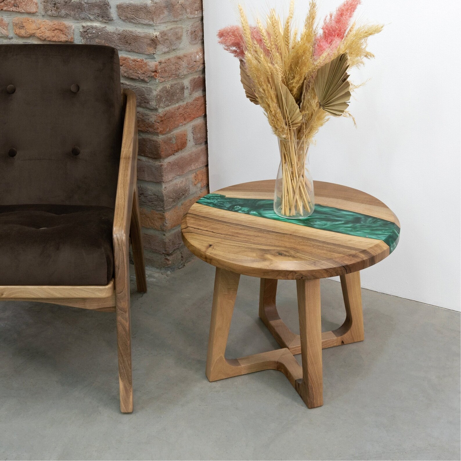 Small Epoxy Coffee Table for Office, Resin Round Table, Live Edge Side ...