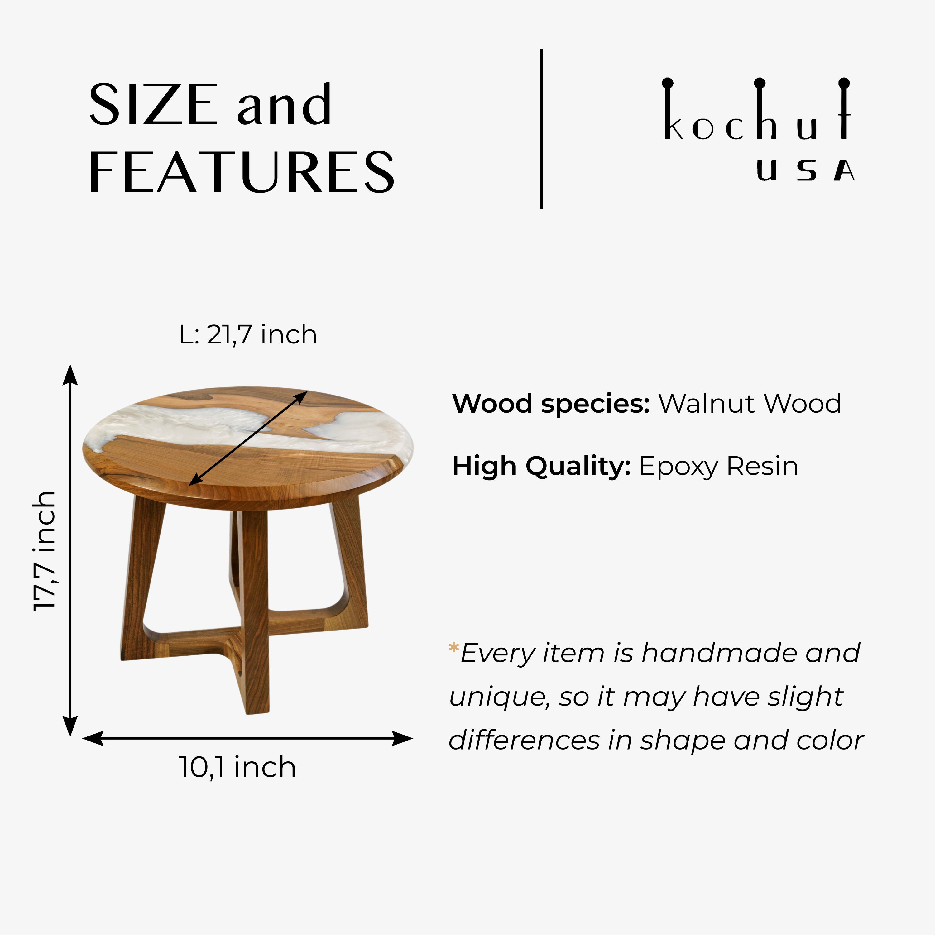 Small Epoxy Coffee Table for Office, Resin Round Table, Live Edge Side ...