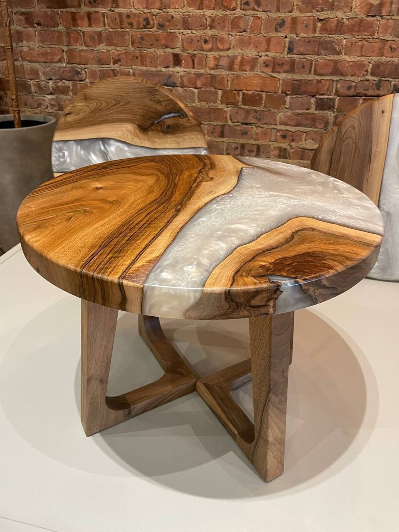 Small Epoxy Coffee Table for Office, Resin Round Table, Live Edge Side ...