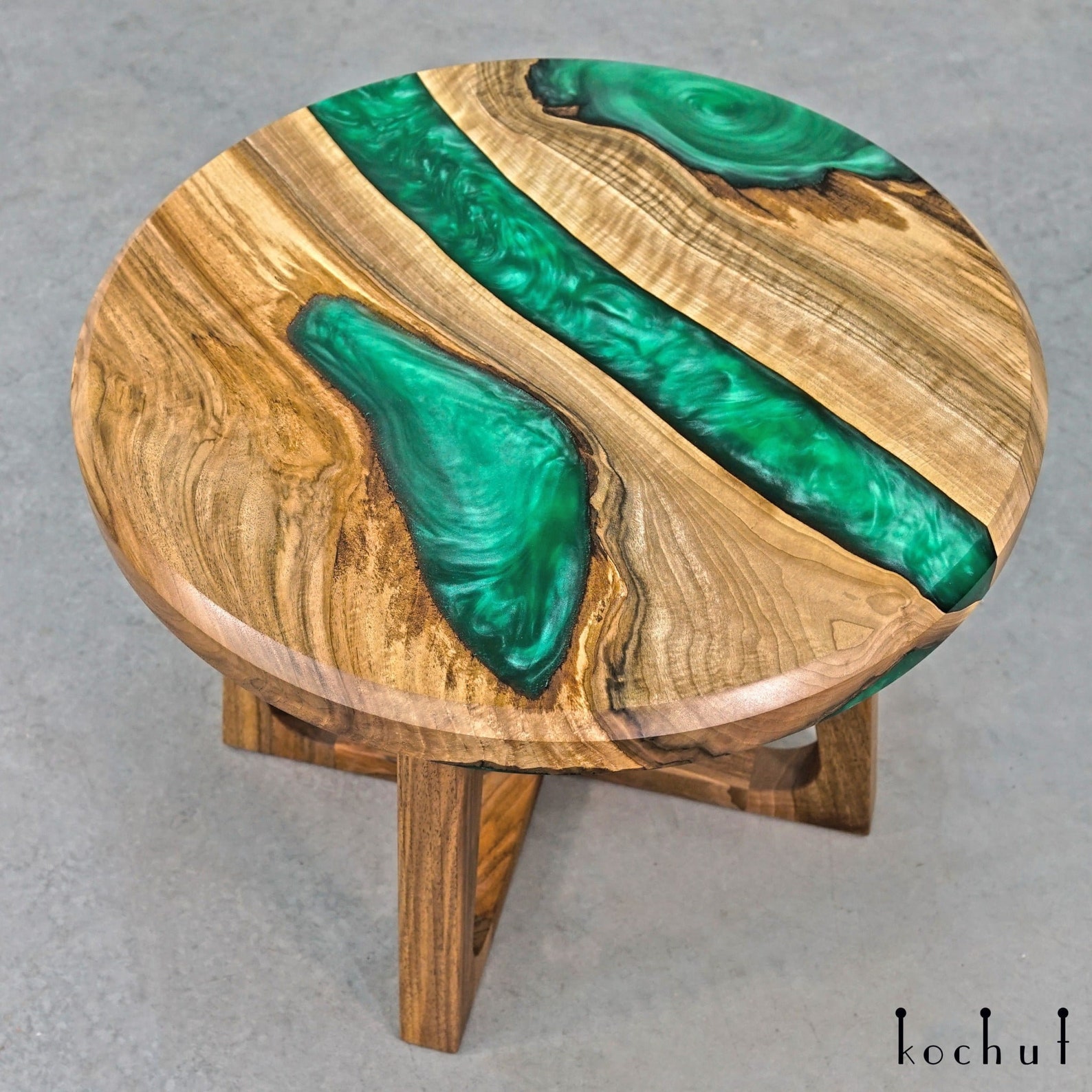 Small Epoxy Coffee Table for Office, Resin Round Table, Live Edge Side ...