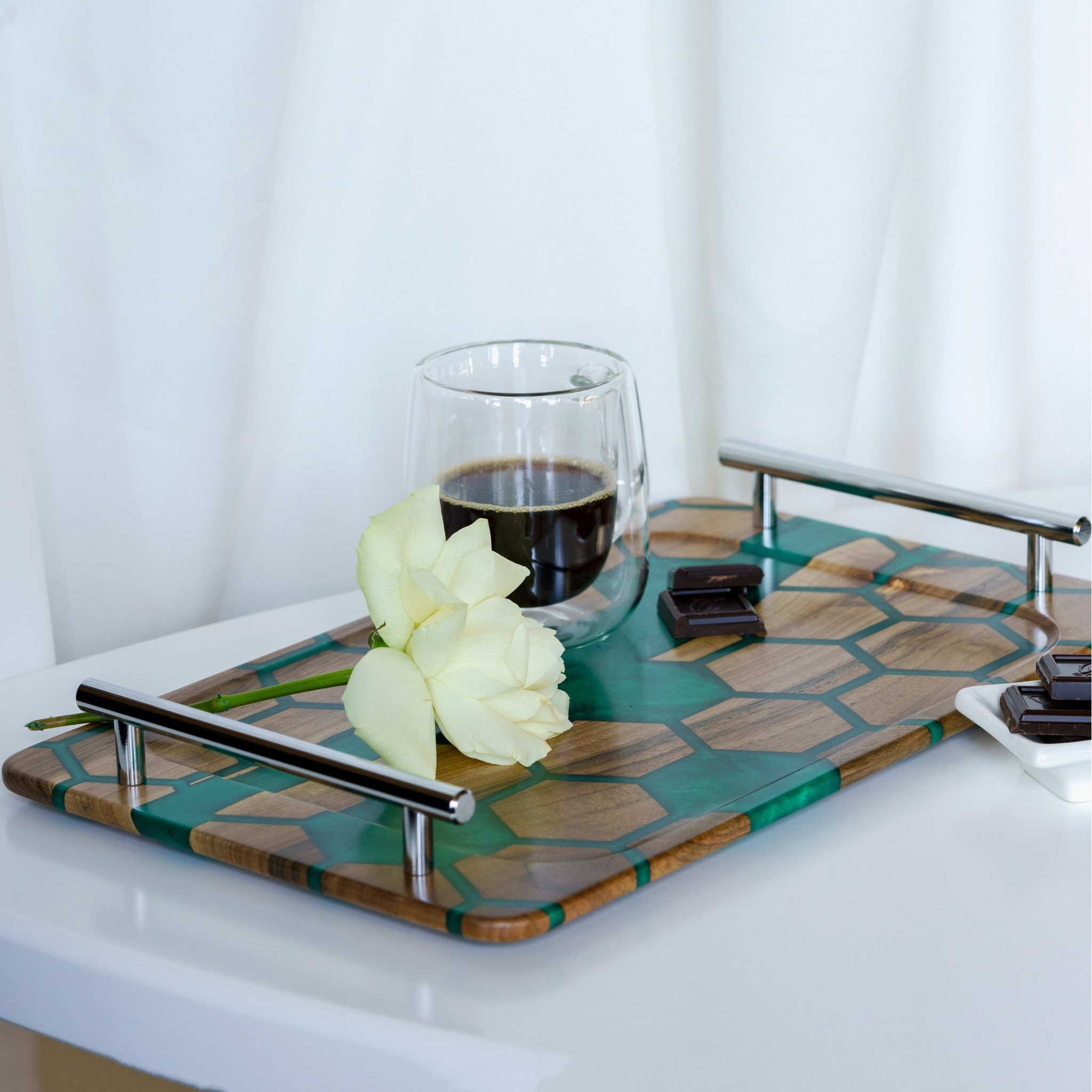 Wooden Epoxy Tray With Handles, Handcrafted Resin Breakfast Tray, New ...