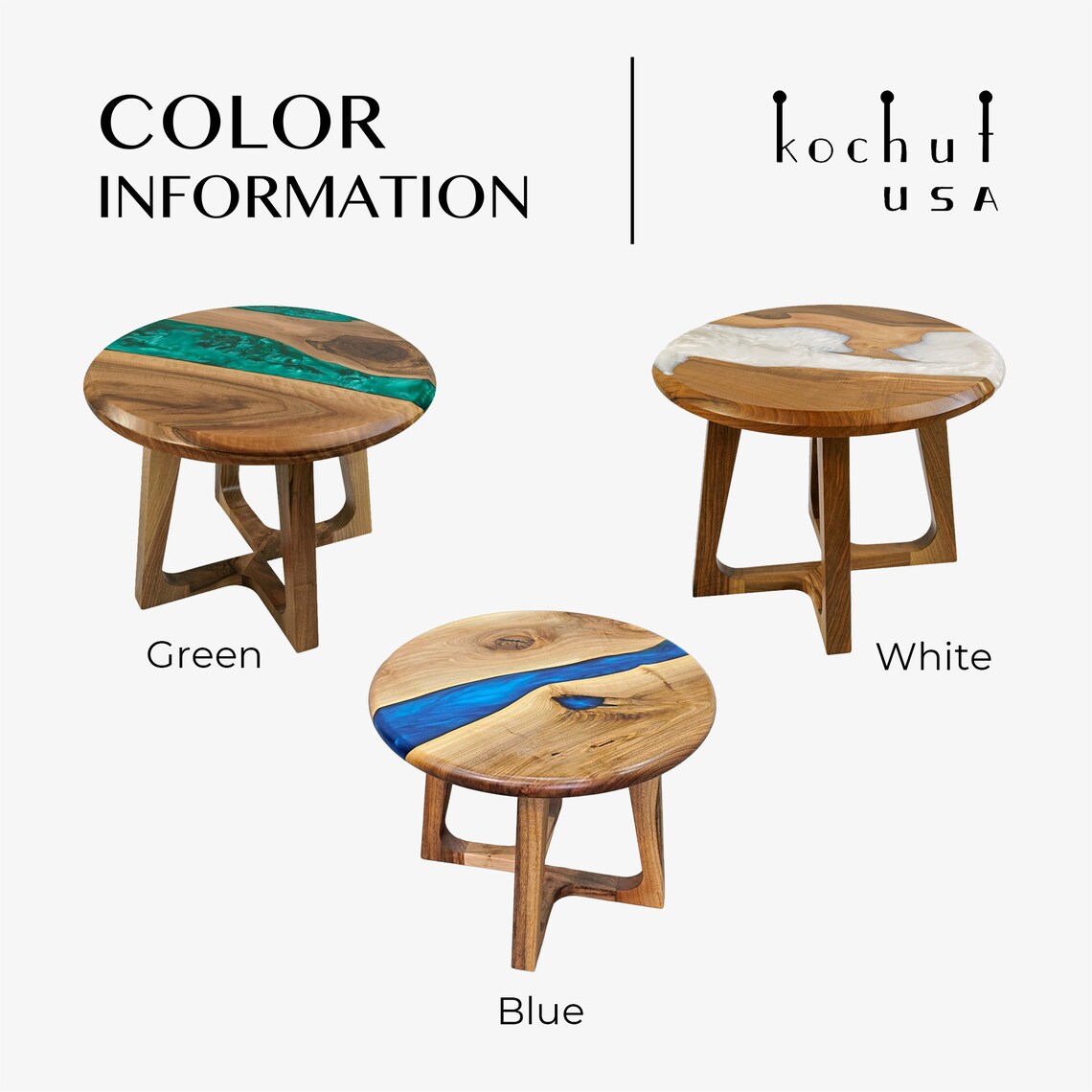 Small Epoxy Coffee Table for Office, Resin Round Table, Live Edge Side ...