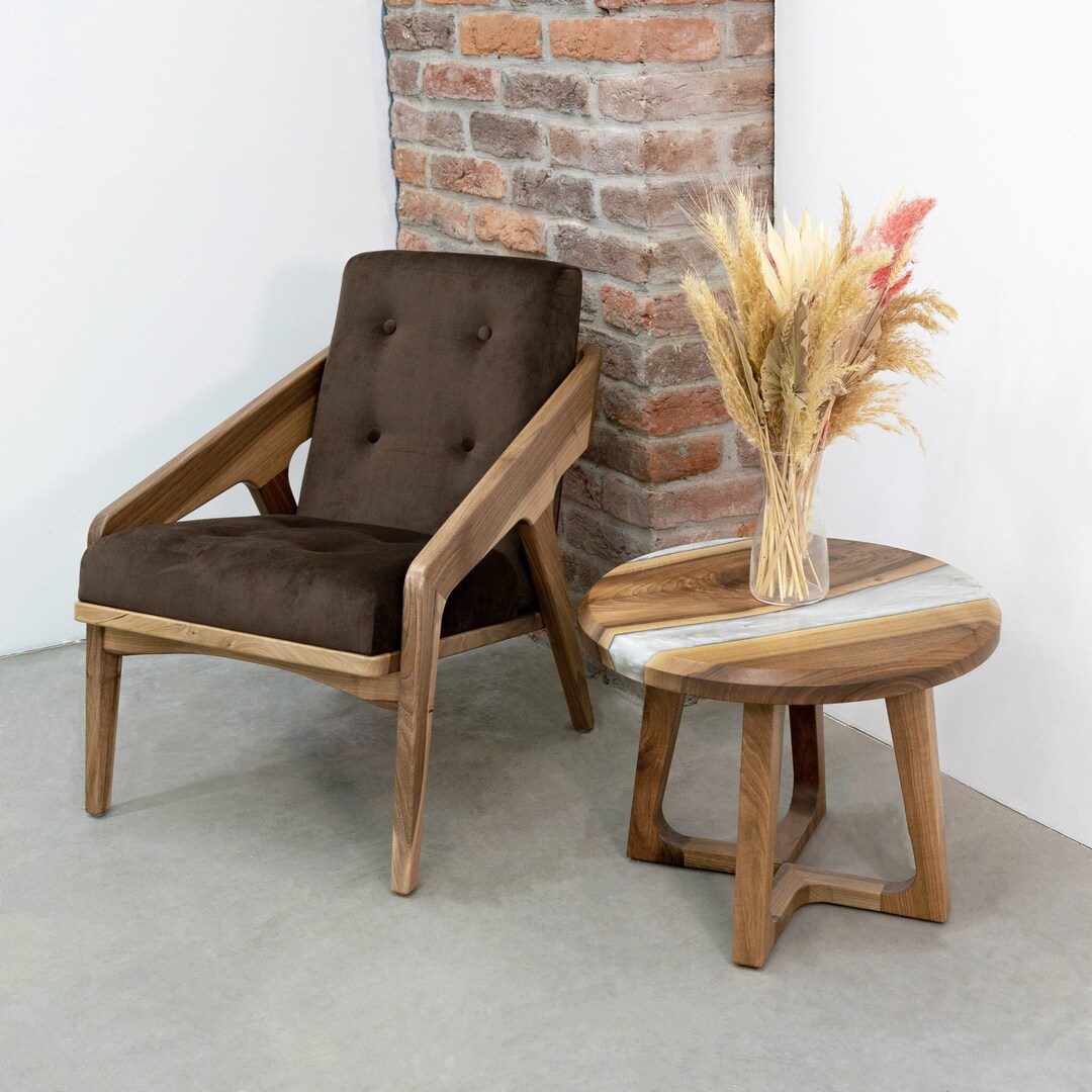 Small Epoxy Coffee Table for Office, Resin Round Table, Live Edge Side ...