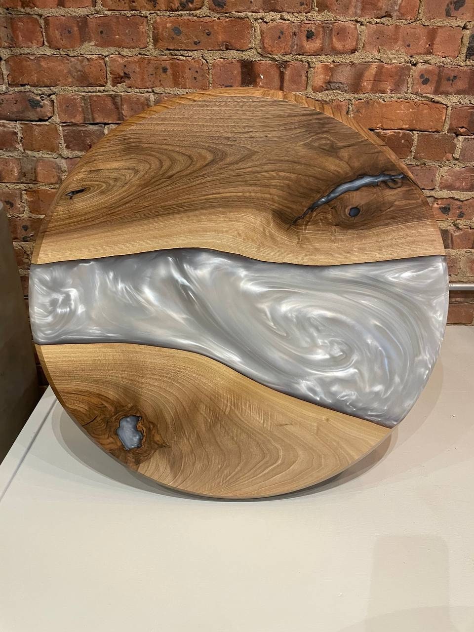 Small Epoxy Coffee Table for Office, Resin Round Table, Live Edge Side ...