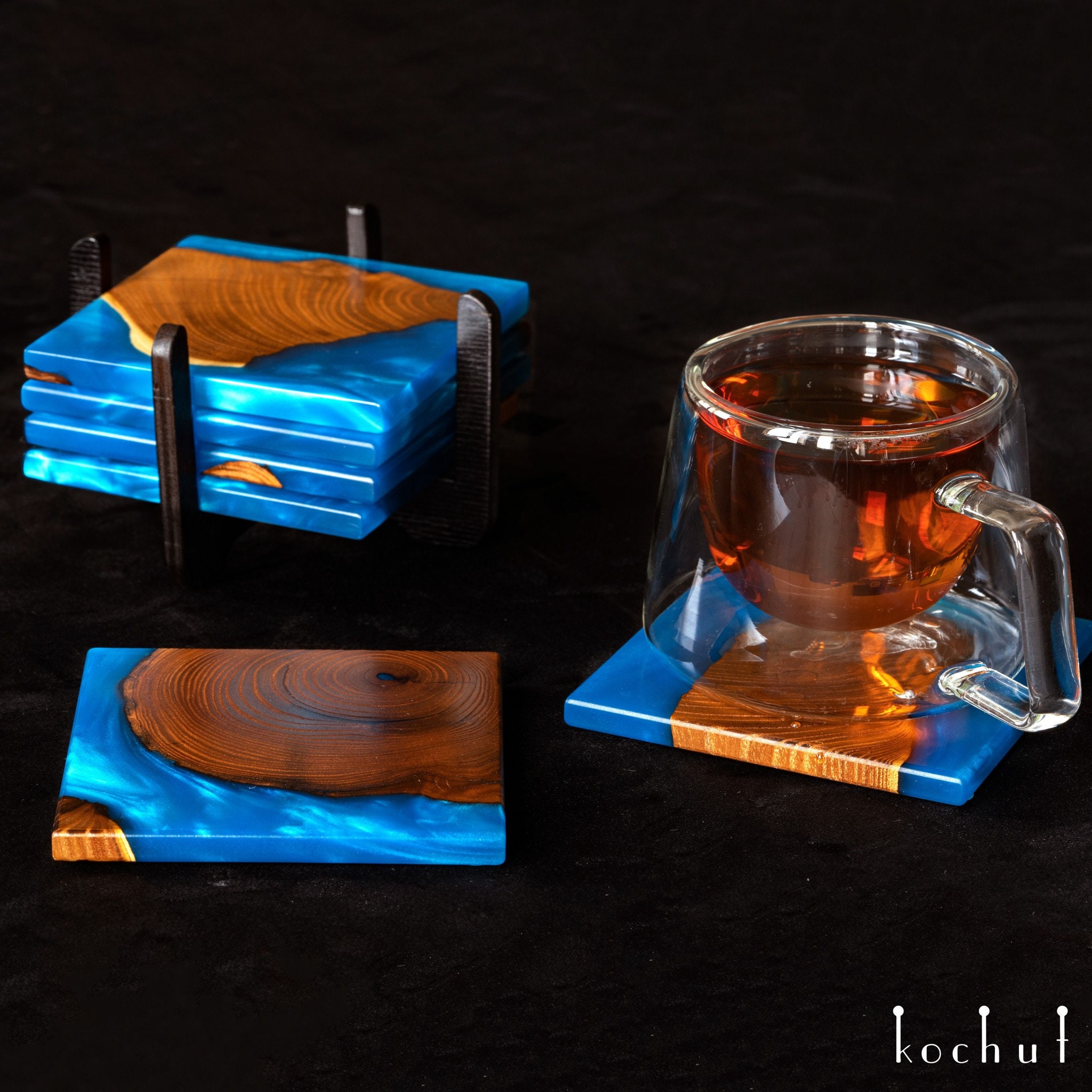 Drink & Barware Gifts, Wooden Coasters Set With Holder, Epoxy Resin ...
