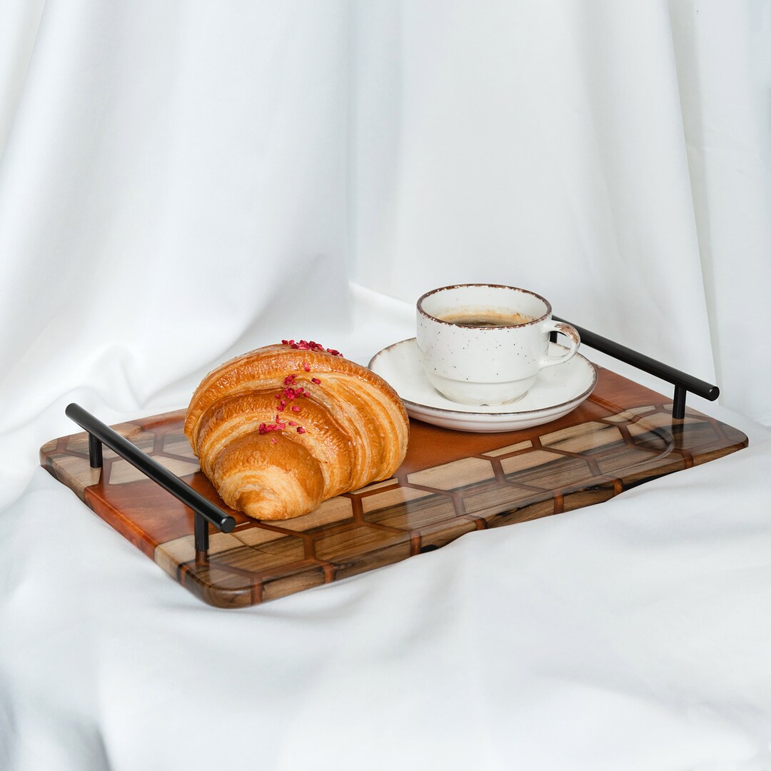 Handmade Red Epoxy Tray With Handles, Breakfast Resin Tray, Honeycomb ...