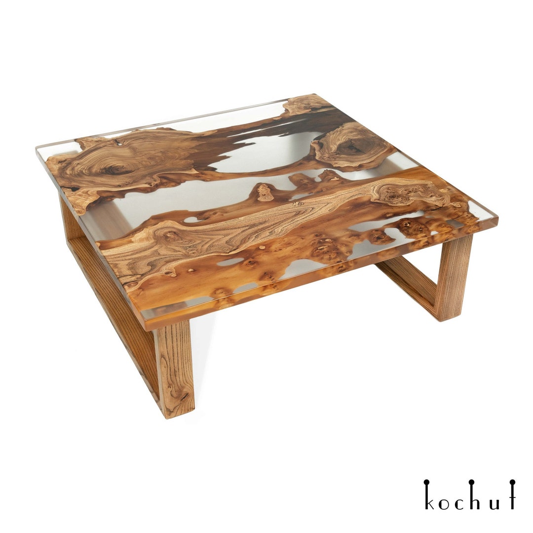 Premium Coffee Table for Living Room, Clear Epoxy Square Table ...