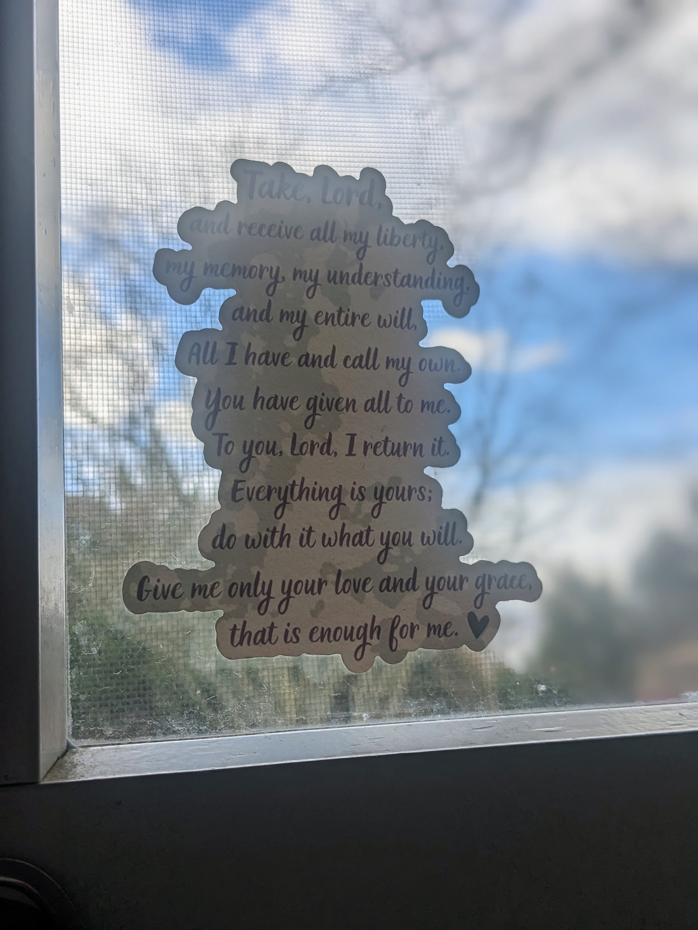 Suscipe Prayer Window Cling - Etsy