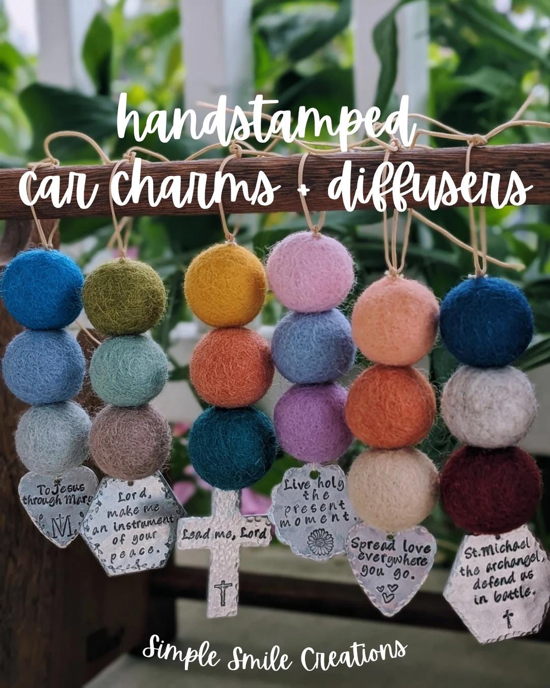 Handstamped Catholic Car Charm, Felt Ball Diffuser - Etsy