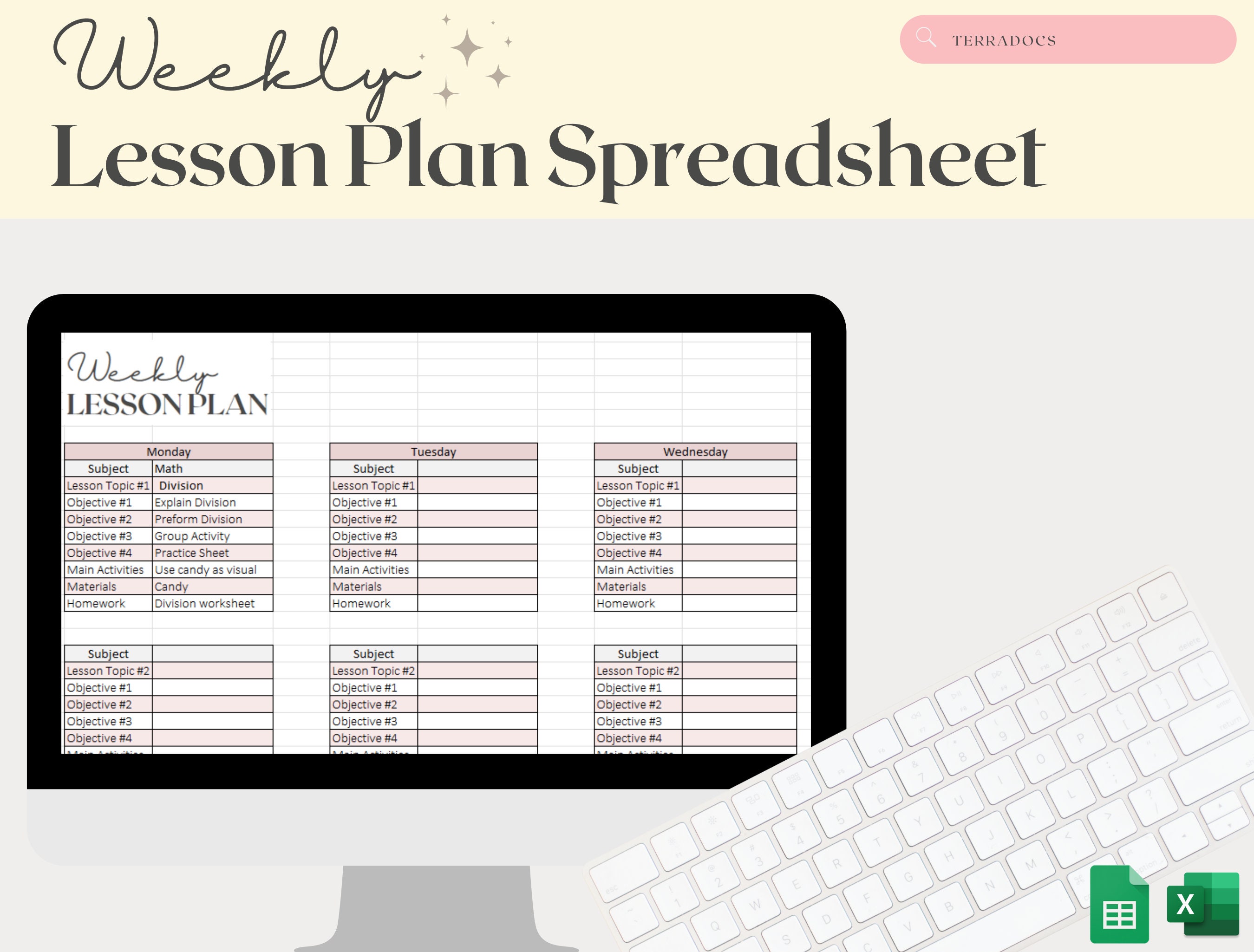 Digital Weekly Lesson Plan Spreadsheet - Etsy